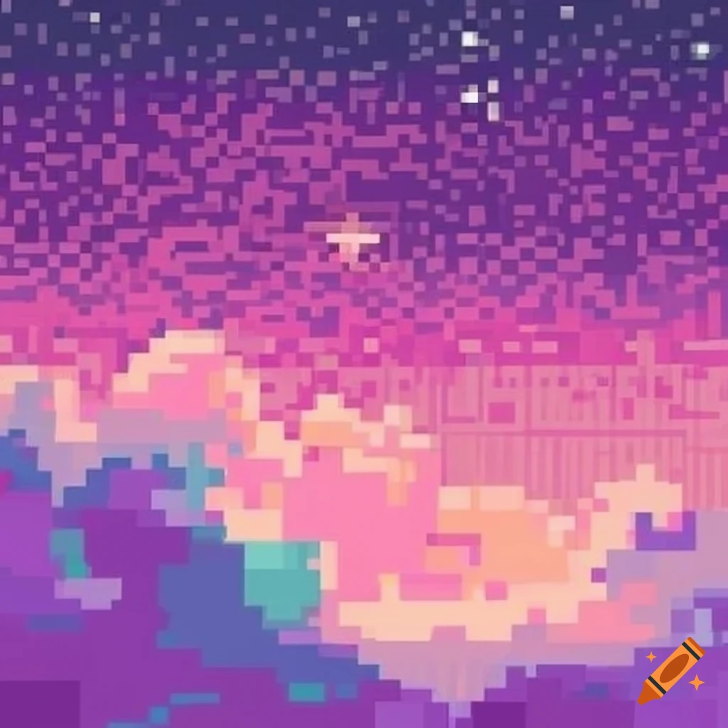 Pixel art of pink starry skies on Craiyon