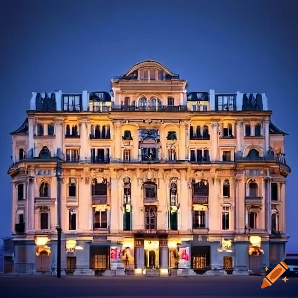 Neoclassical architecture of a grand hotel on Craiyon