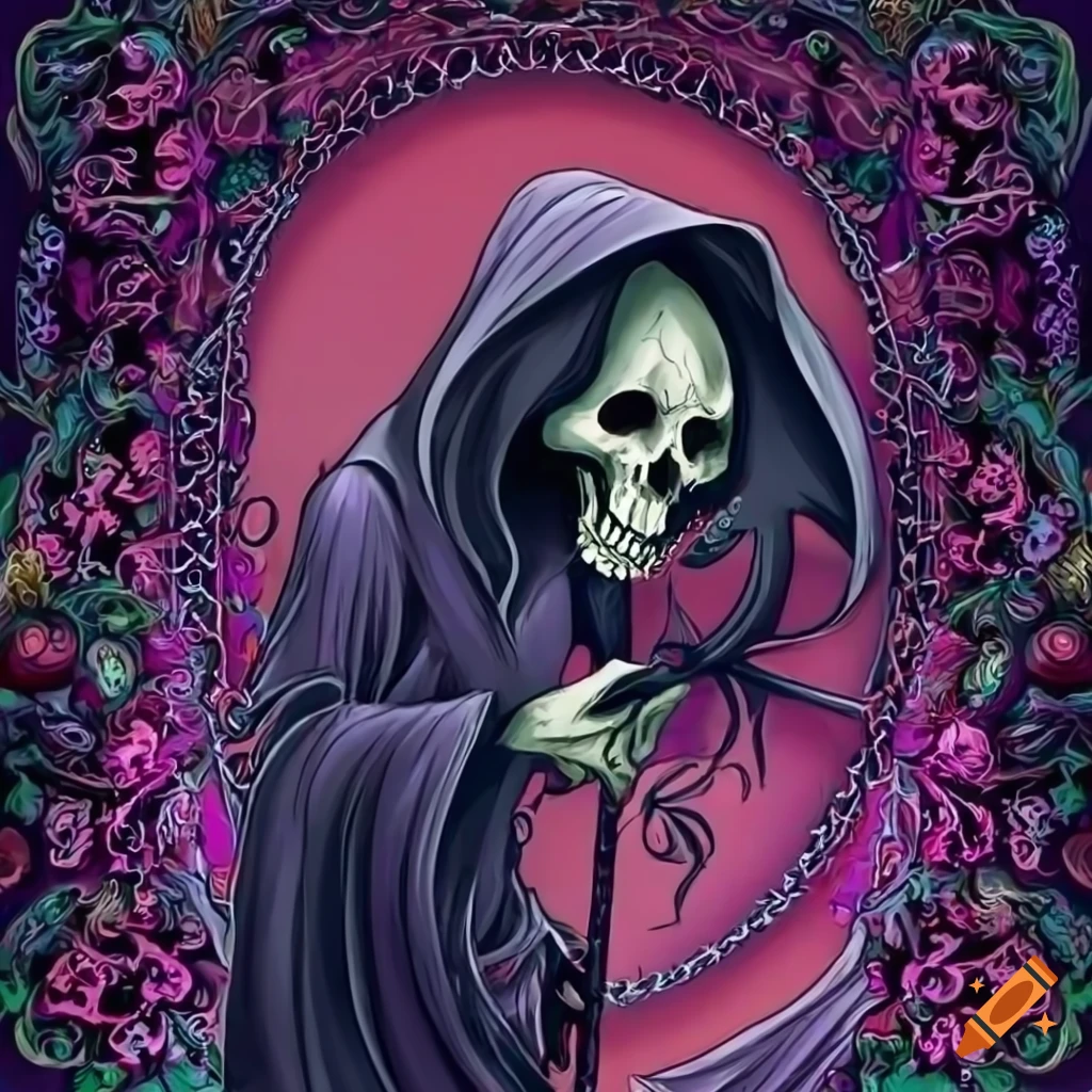 Intricately designed illustration of a skull-lady on Craiyon