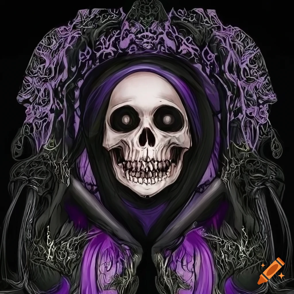 Intricately designed illustration of a skull-lady