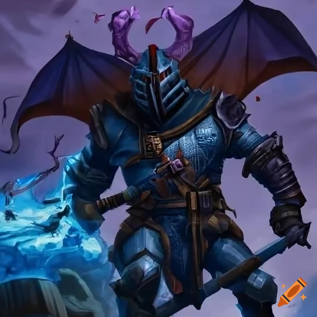 Character art of a blue dragonborn warrior on Craiyon