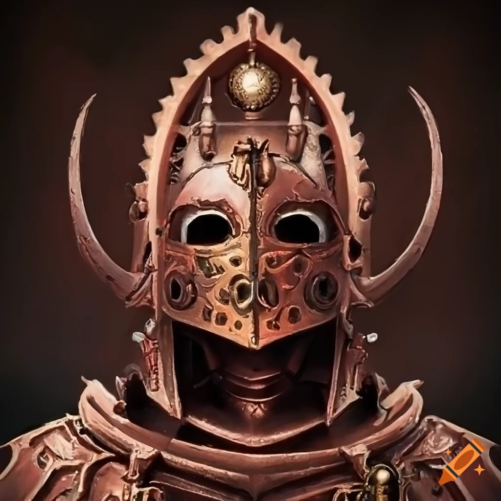 Impenetrable helm with curved horns and dark slits for eyes on Craiyon