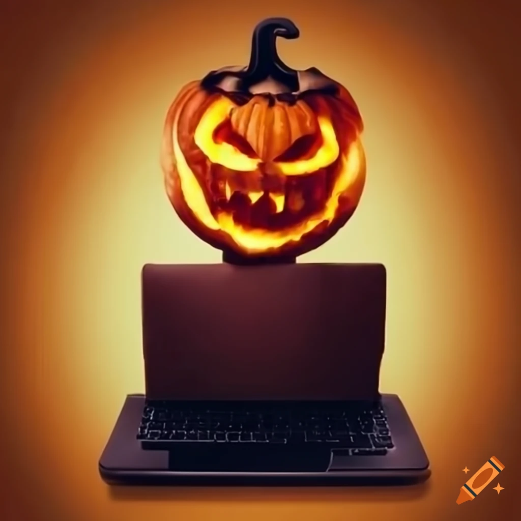 Funny pumpkin man typing on a computer on Craiyon