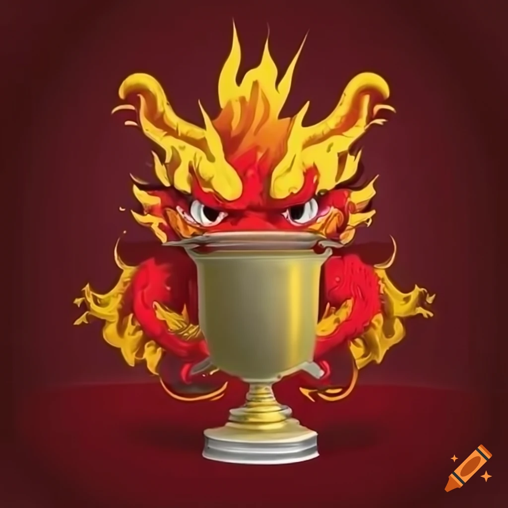 Red and yellow chinese dragon with a trophy on Craiyon