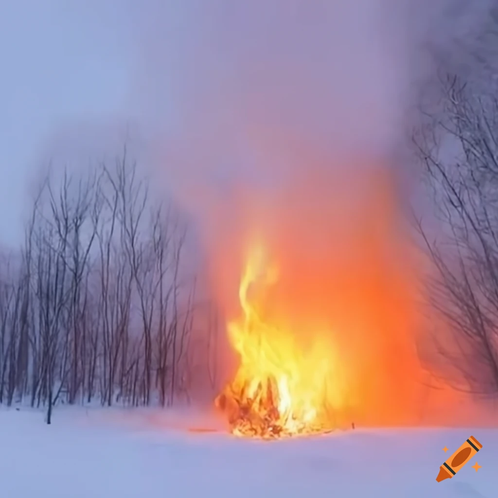 Building on fire during a snowstorm on Craiyon
