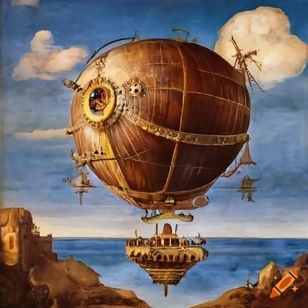 Steampunk airship flying in the sky on Craiyon