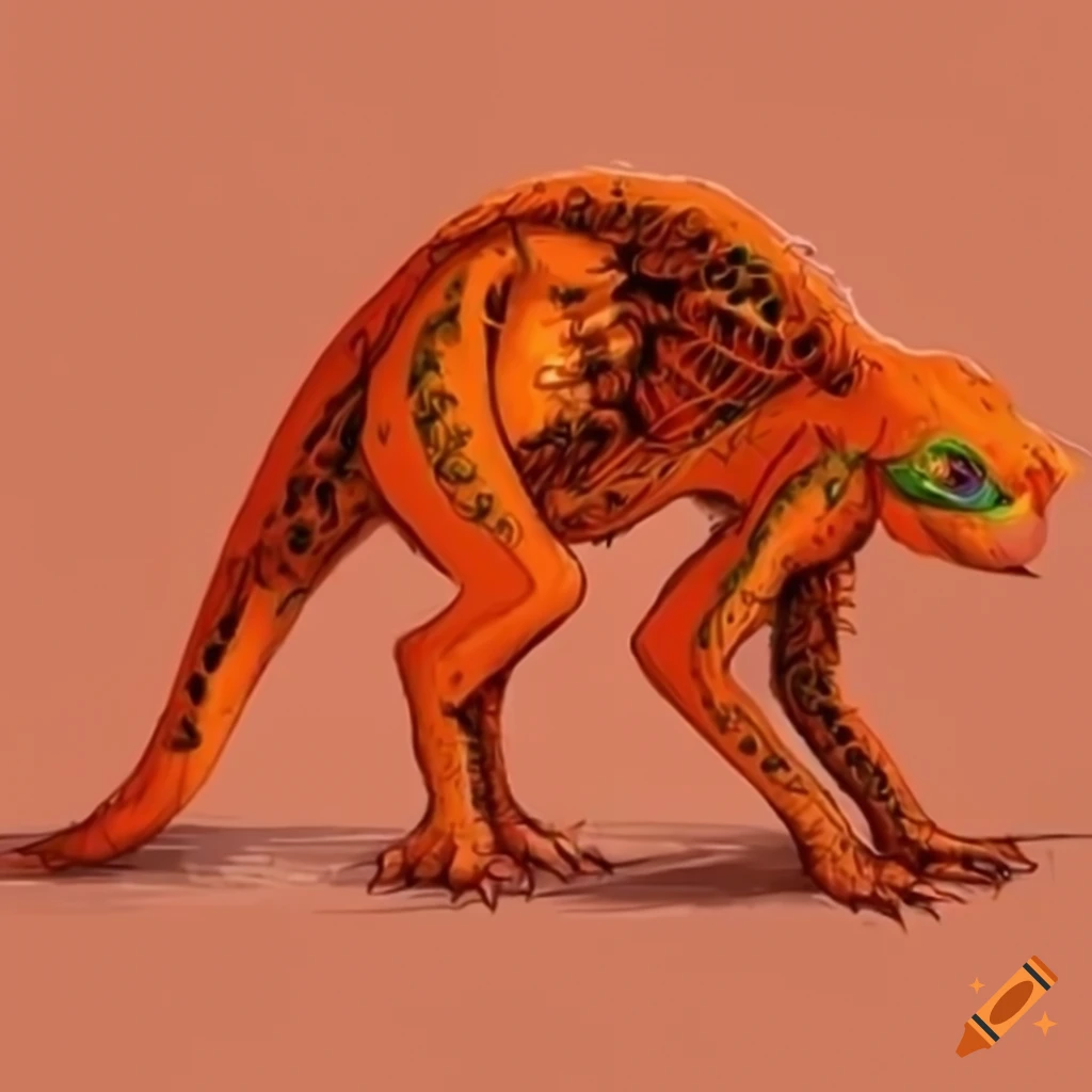 Sketch of a fantastical orange creature on Craiyon