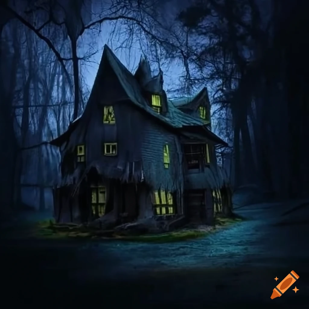 Path leading to a haunted house on Craiyon