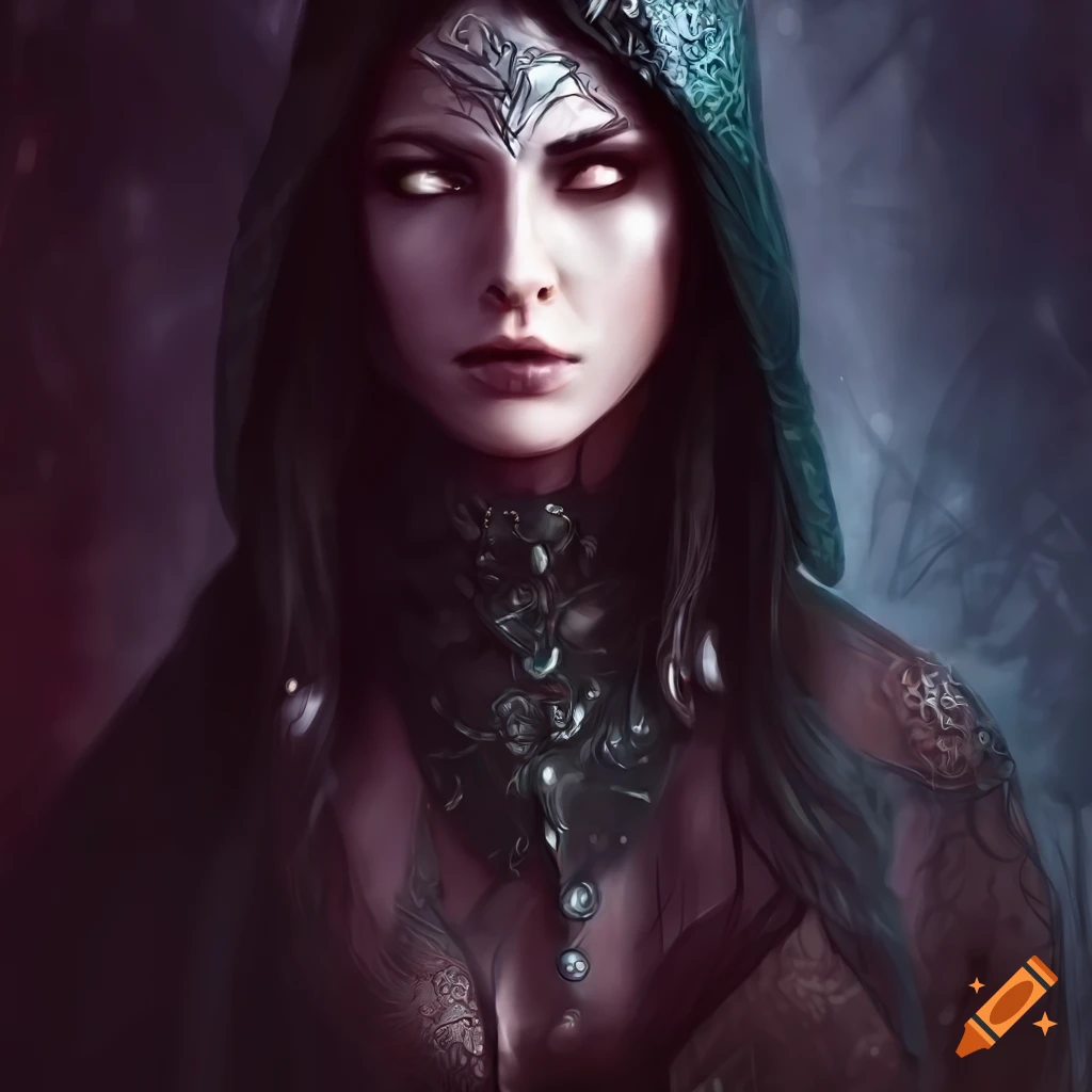 Female black metal rogue performing a forest moonlight ritual on Craiyon