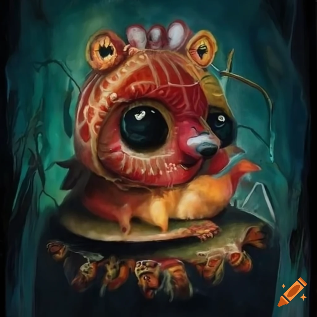 Pop surrealist painting of animals at a carnival on Craiyon