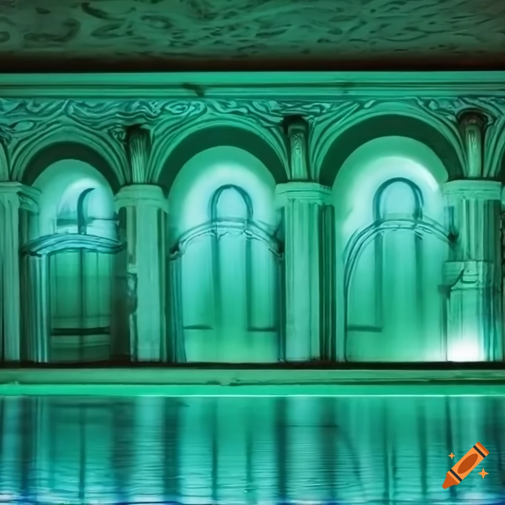 Liminal photo of green marble poolrooms