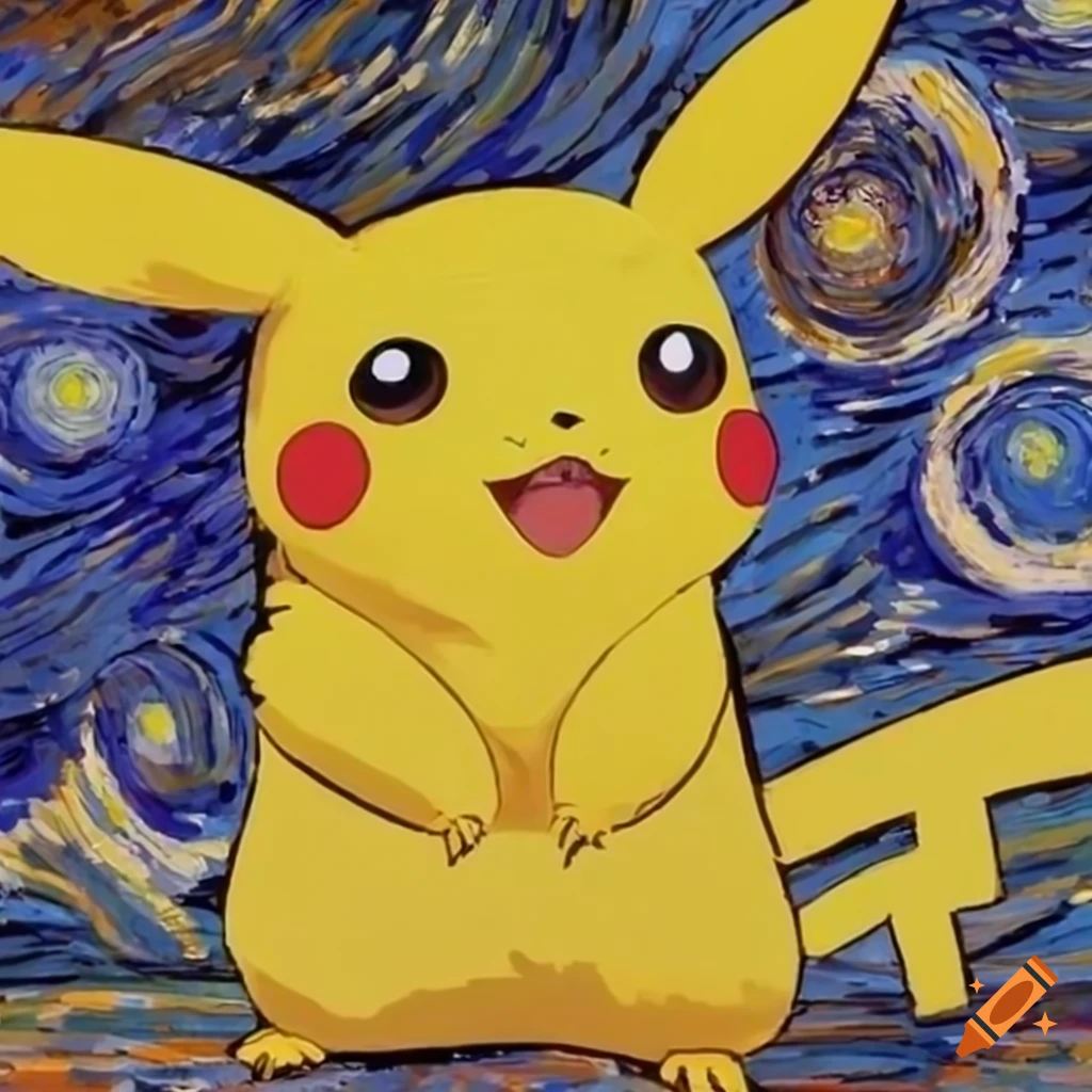 Van Gogh style depiction of Pikachu on Craiyon