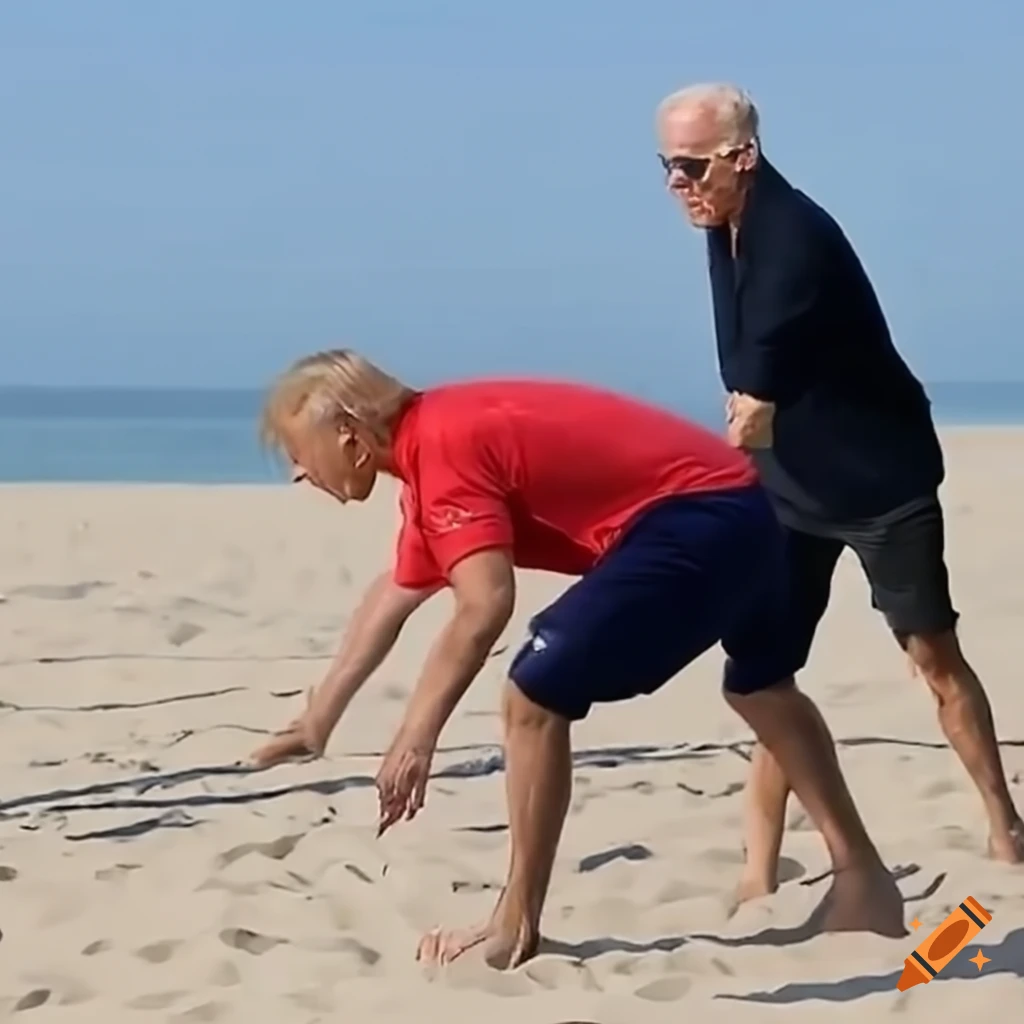 Satirical image of donald trump and joe biden playing volleyball at the ...
