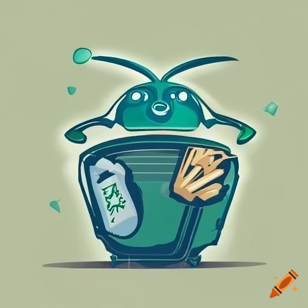 Cartoon isopod next to a laptop drinking green tea on Craiyon