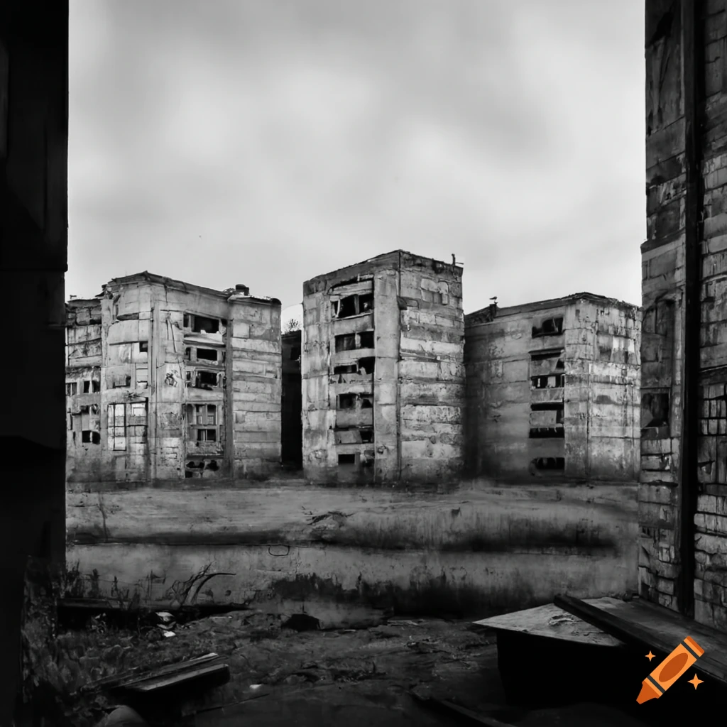 Photo of abandoned Soviet-style concrete apartment buildings on Craiyon