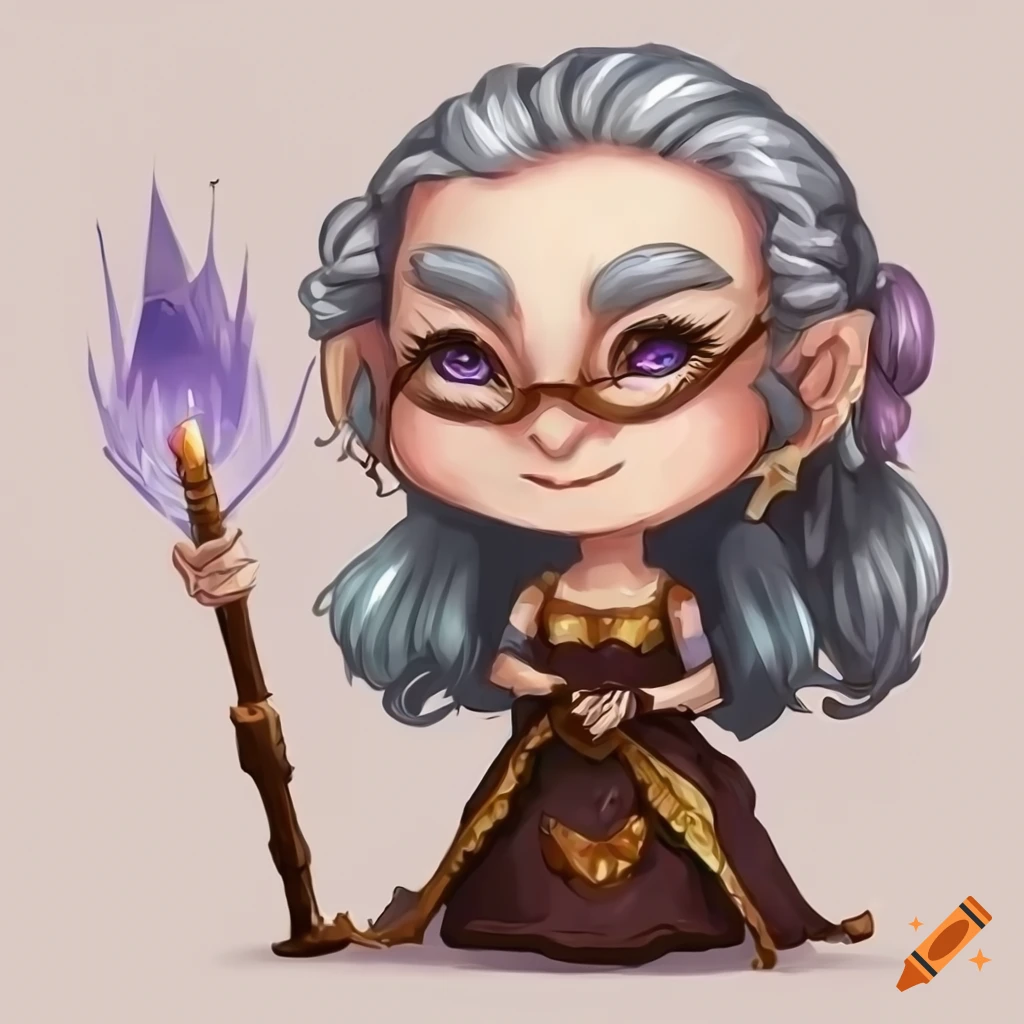 Fantasy chibi character of an old woman