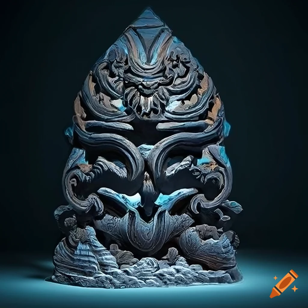Detailed carving of gerudo sapphire in mountain valley motif on Craiyon