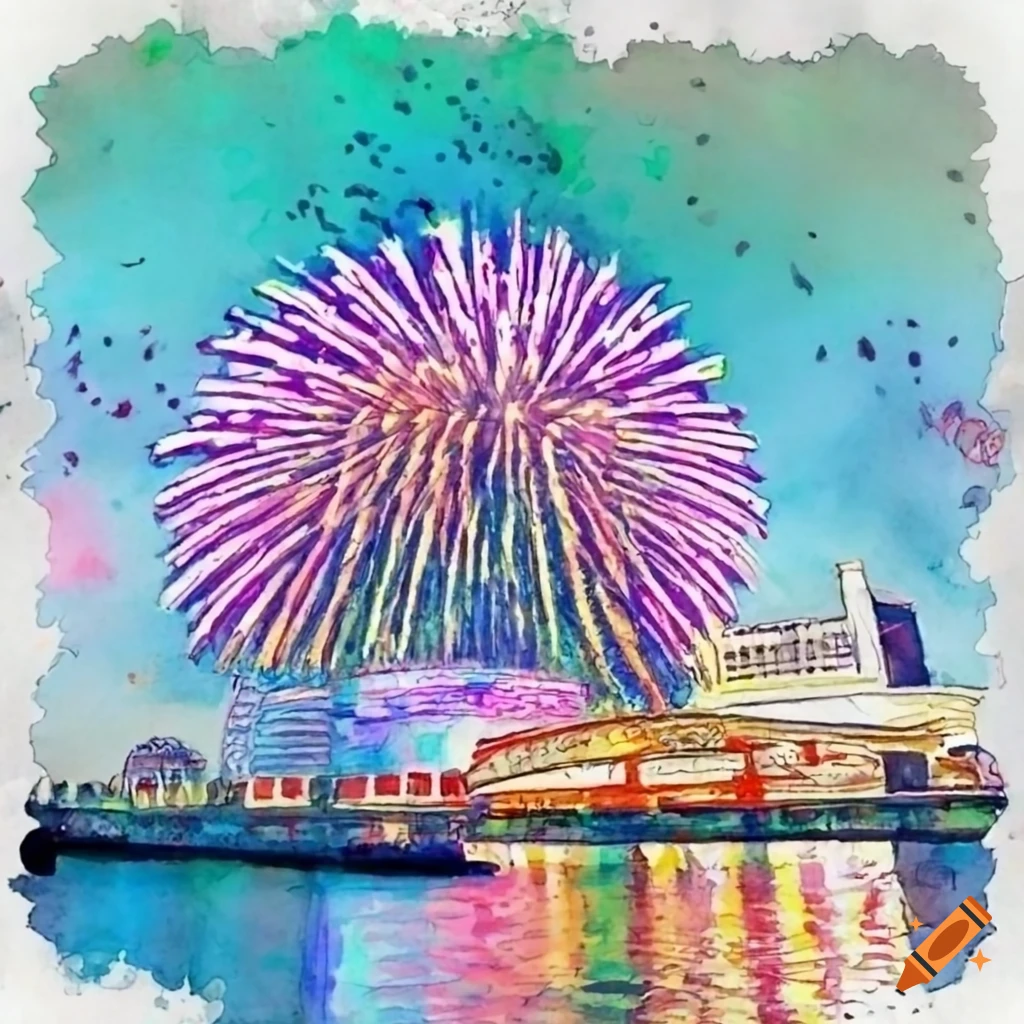 Fireworks festival artwork in watercolor style on Craiyon