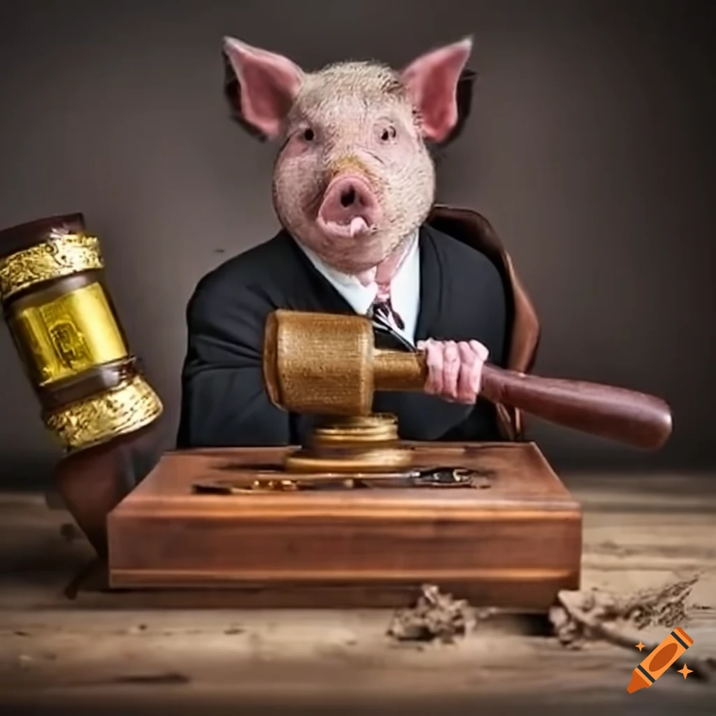 Funny image of a pig with a judge's mallet on Craiyon