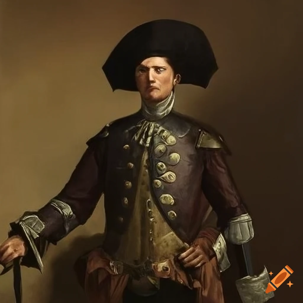 Portrait of 1700s navy privateer with musket on Craiyon