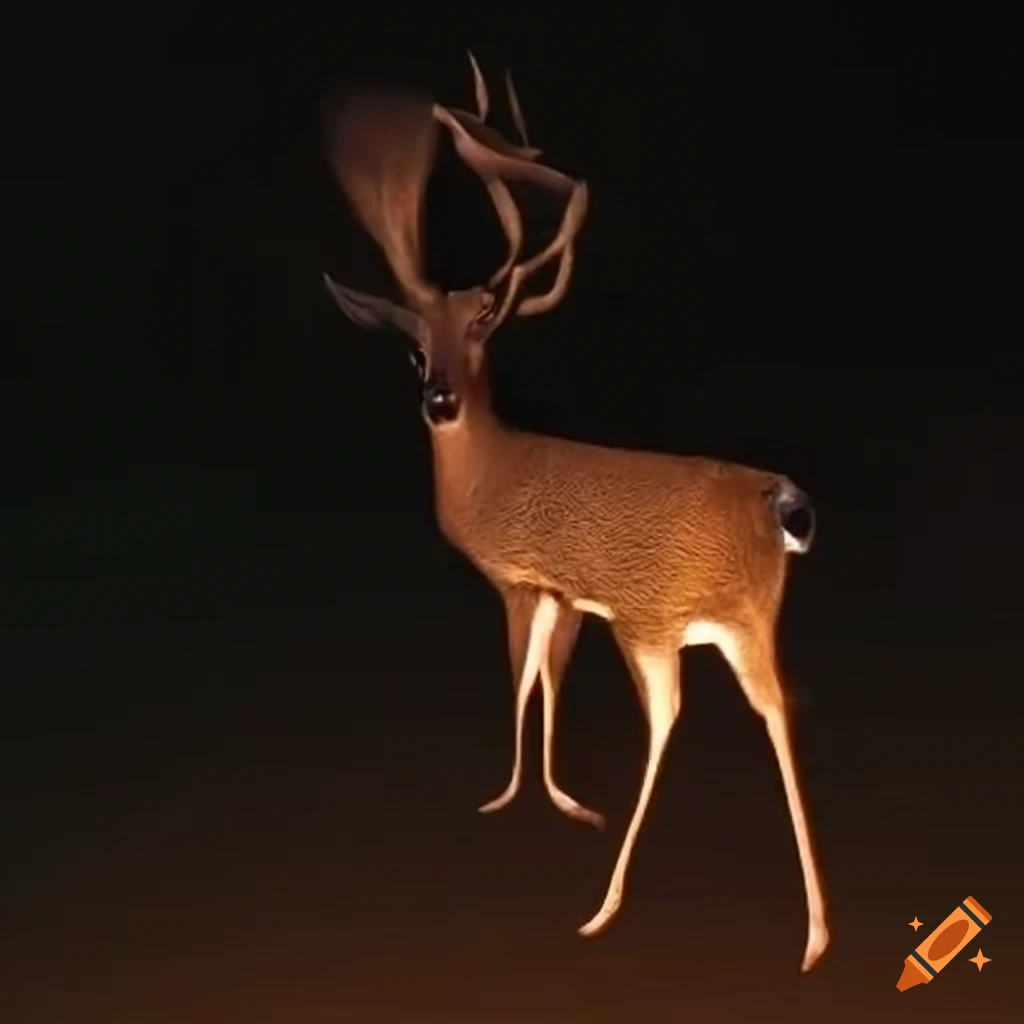 Deer with a long neck facing forward on a black background on Craiyon