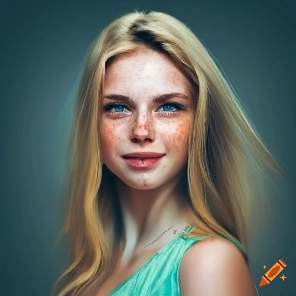 Portrait of a beautiful young woman with freckles