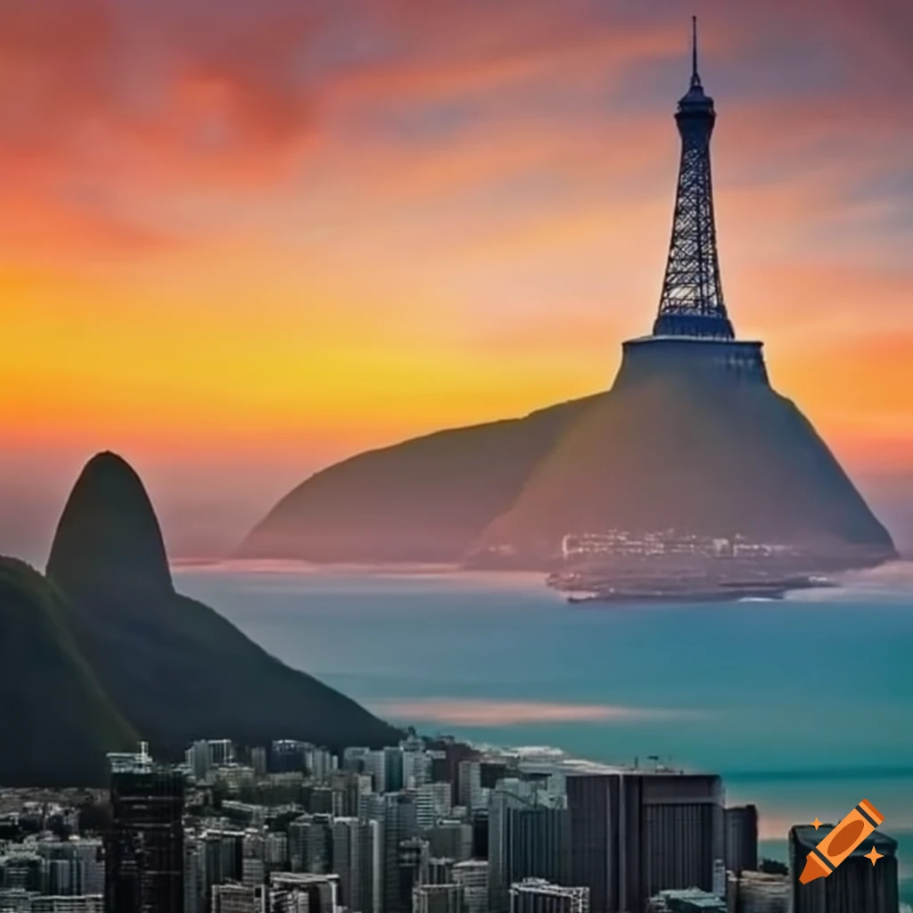 Sunset view of eiffel tower in rio de janeiro on the beach on Craiyon