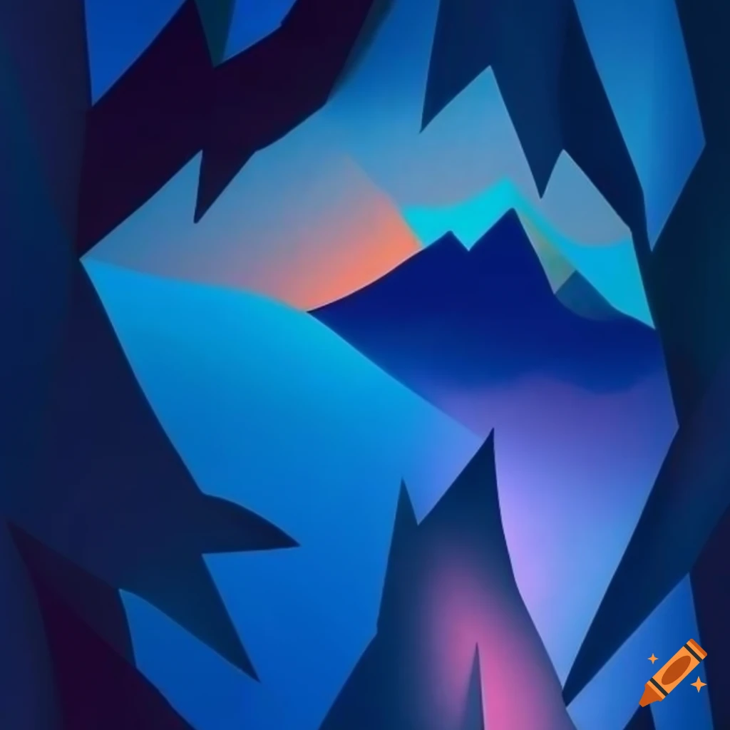 Geometric abstract art of mountains, lakes, and forest on Craiyon