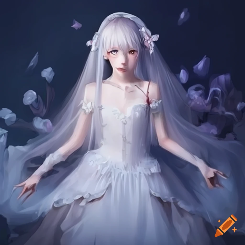 Ethereal anime girl in a white dress