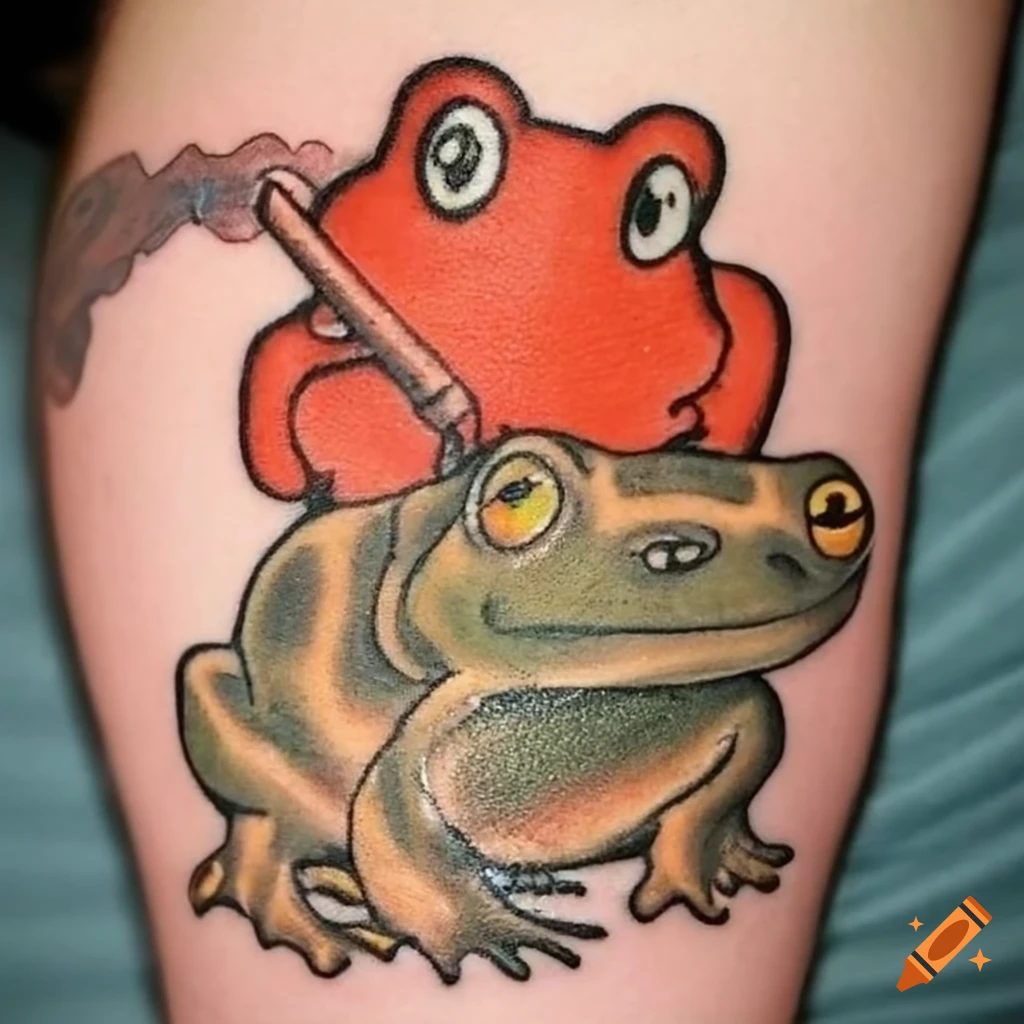 Black and white cartoon toad tattoo on Craiyon