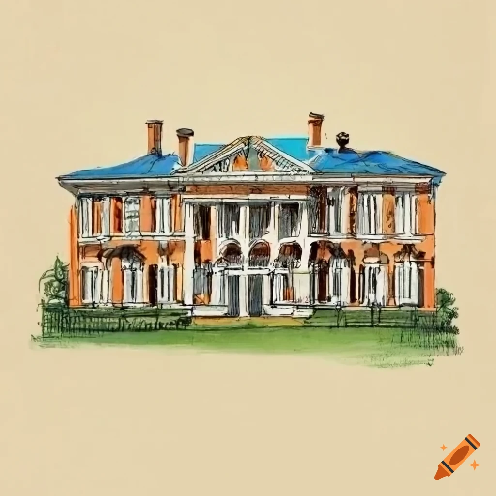 Pencil drawing of a classic Russian estate on Craiyon