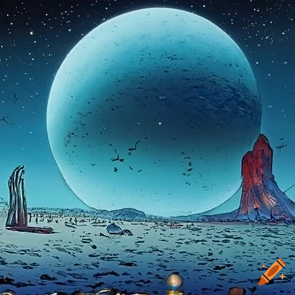 Aerial view of rocky surface in comic style moebius on Craiyon