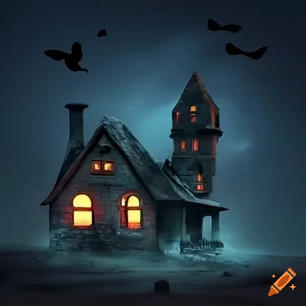 Haunted house in the desert with a cat on the roof on Craiyon