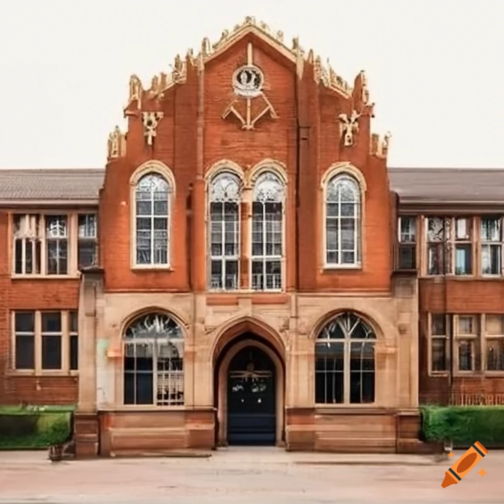 Three-story school building facade on Craiyon