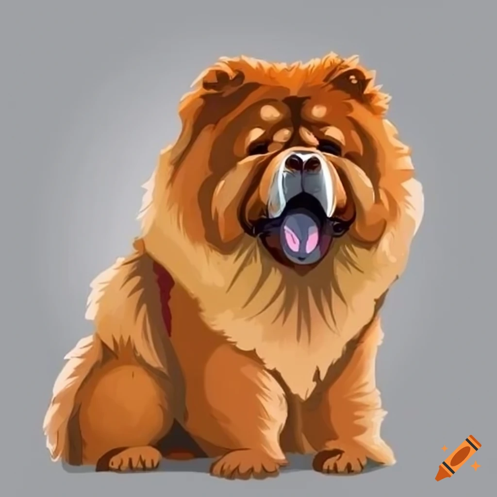 Cartoon illustration of a chow chow dog on Craiyon