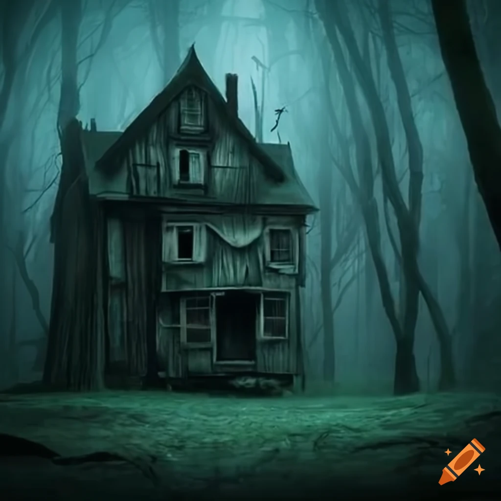 High-resolution scratched wood canvas oil painting of a witch house in ...