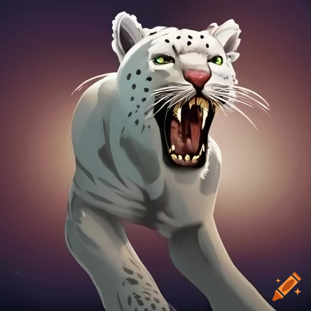 Illustration of a fierce white panther on Craiyon