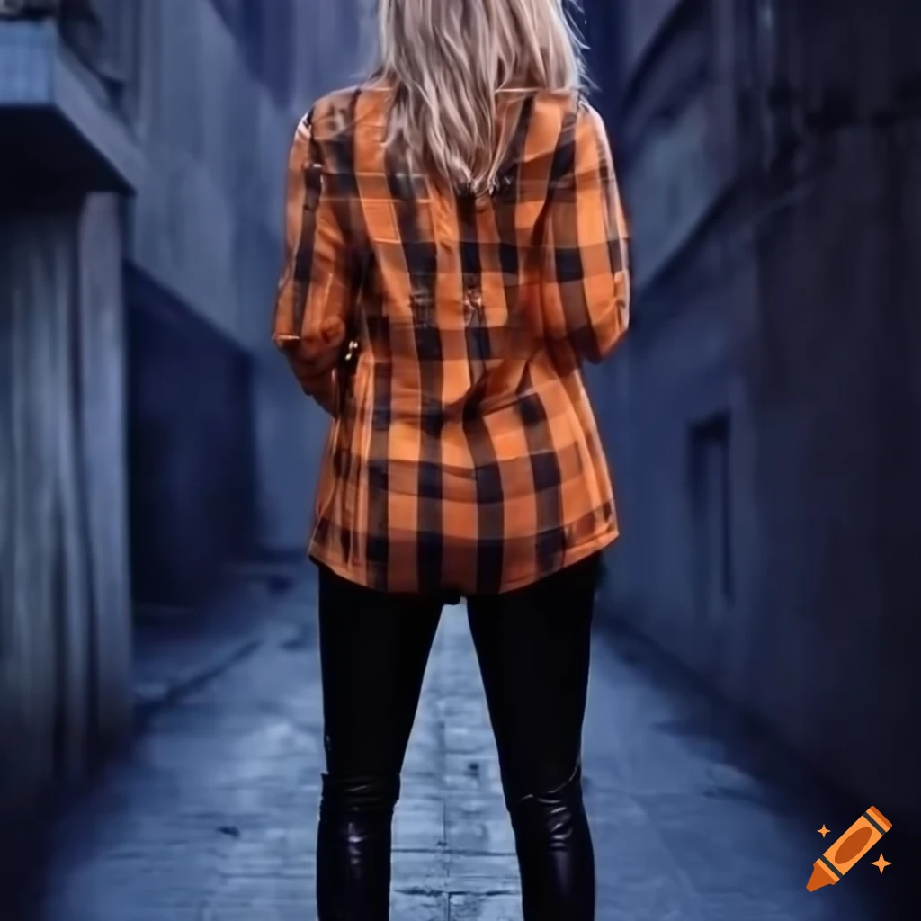 Hyperrealistic Photograph Of Actress Addison Timlin In Orange Plaid