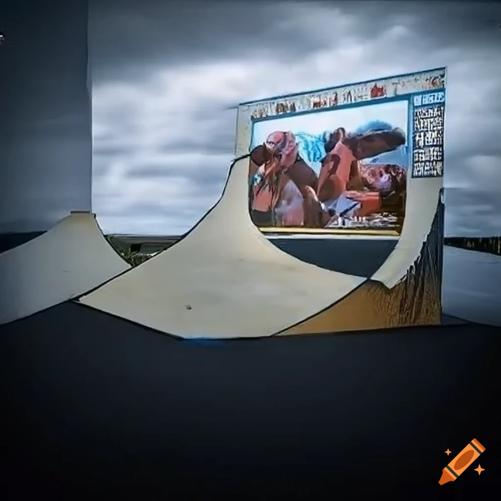 Skateboard ramps with painted advertisements on Craiyon