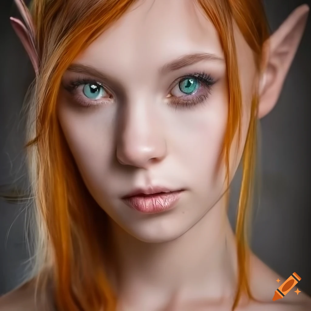 Portrait Of A Young Female Wood Elf With Honey Colored Hair And Emerald
