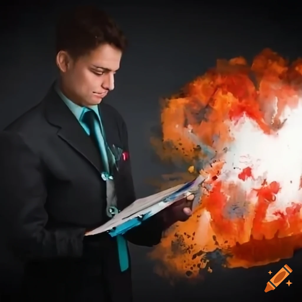 Humorous watercolor of a postman with an exploding package on Craiyon