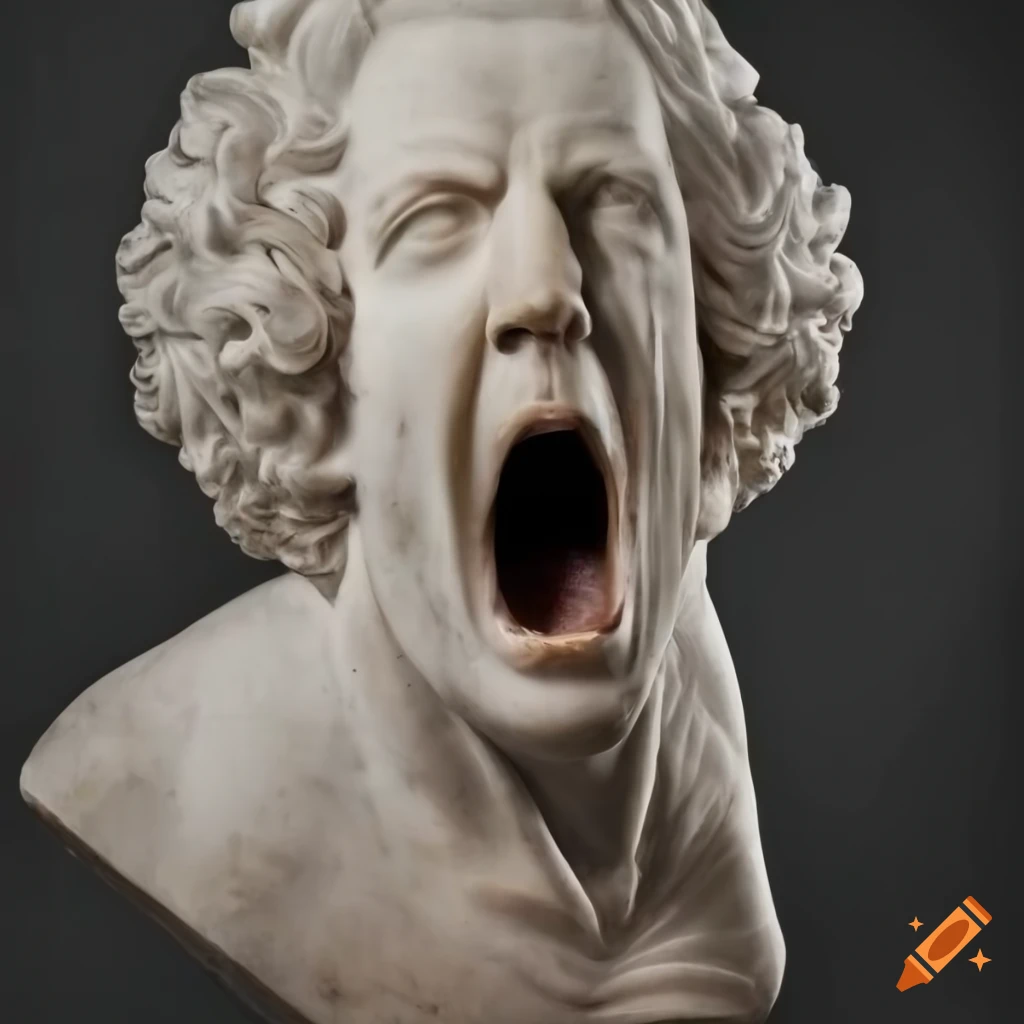 17th century marble sculpture of a man screaming