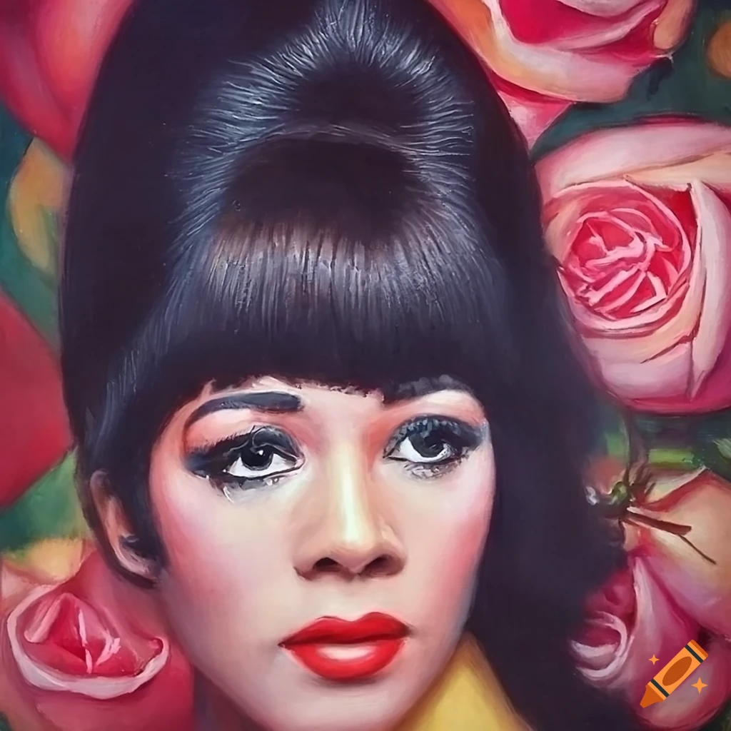 Oil painting of young ronnie spector with roses on Craiyon