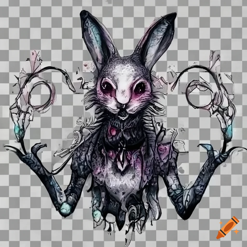 Black and white gothic rabbit monster with fangs and a rose on Craiyon