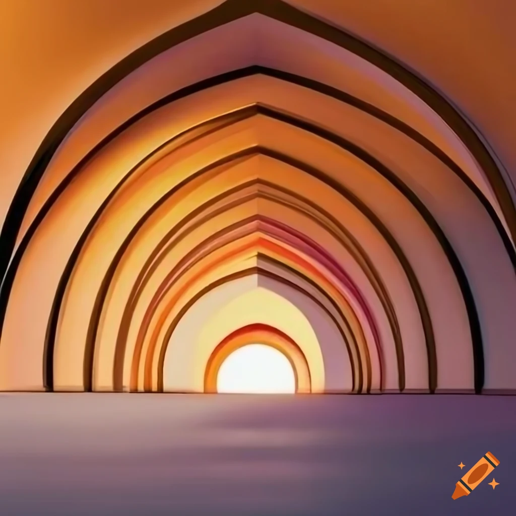 Geometric abstract art with architectural arches