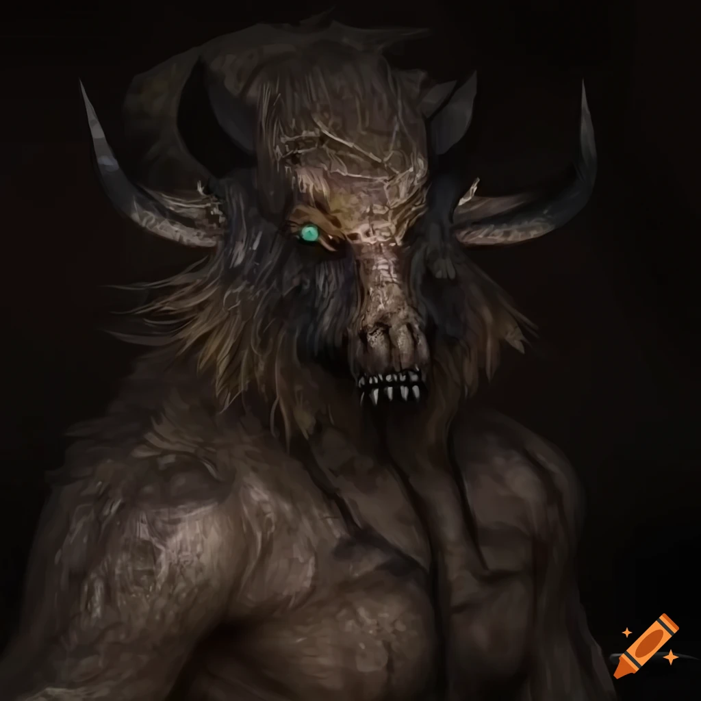 Dark fantasy illustration of a boar man with a obsidian blade on Craiyon