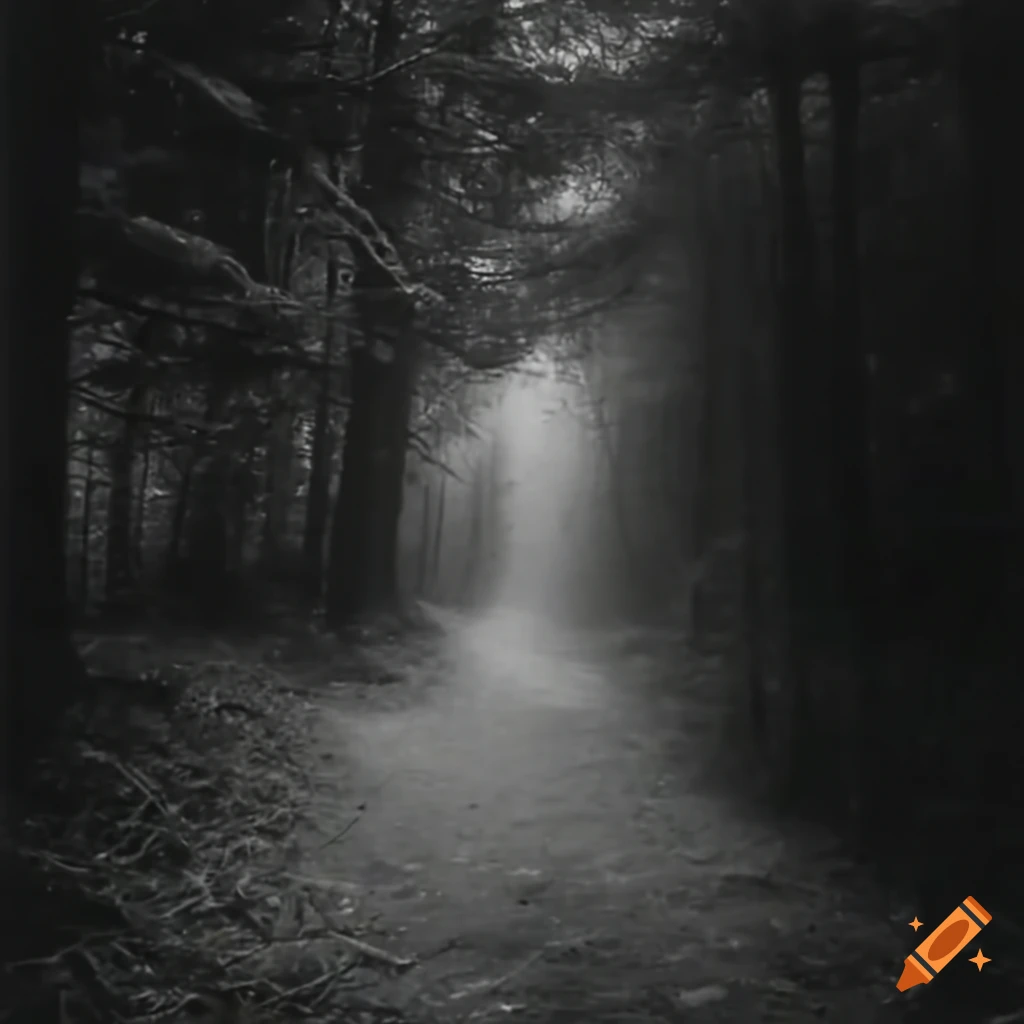 Close-up footage of a creepy cryptid in a dark forest on Craiyon