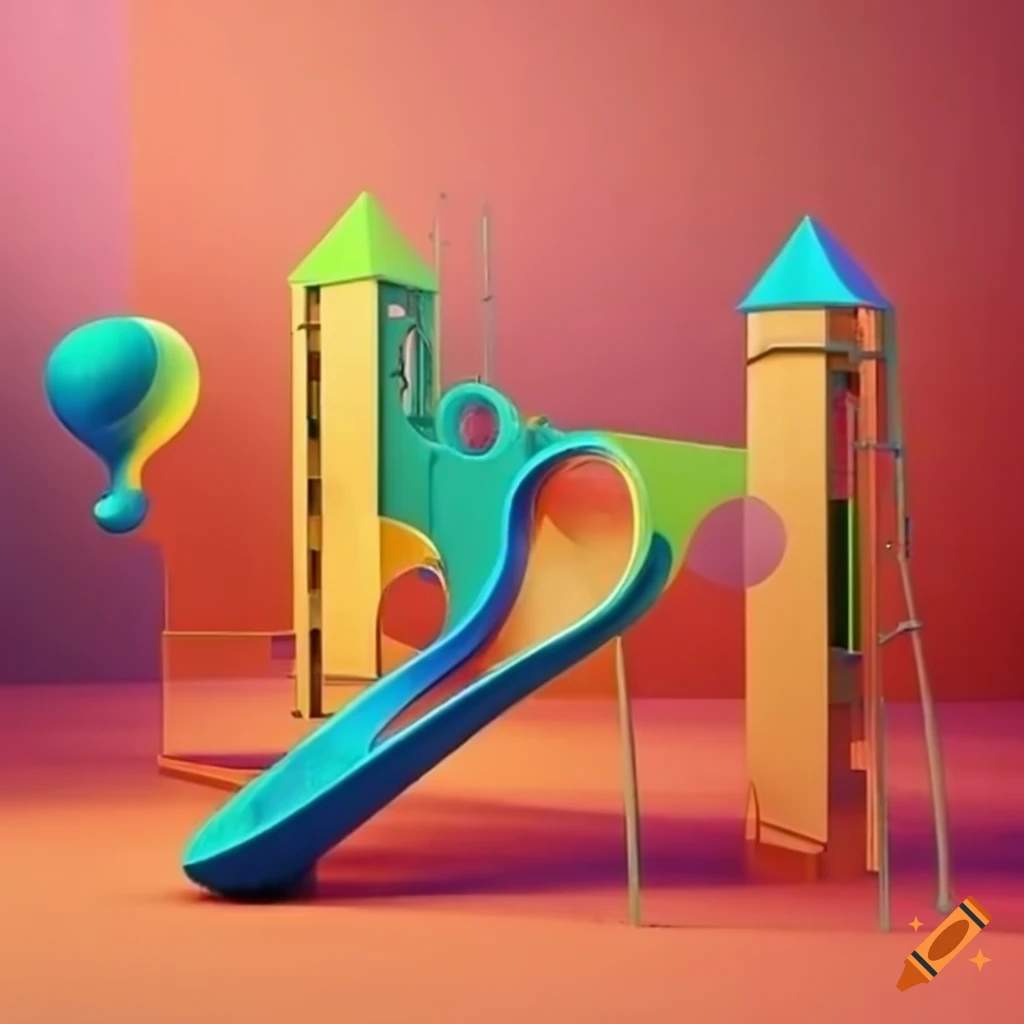 Surrealist playground with vibrant colors