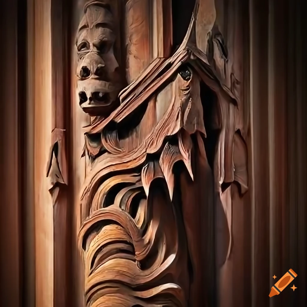Architectural stave carving-style artwork of lon lon ranch on Craiyon