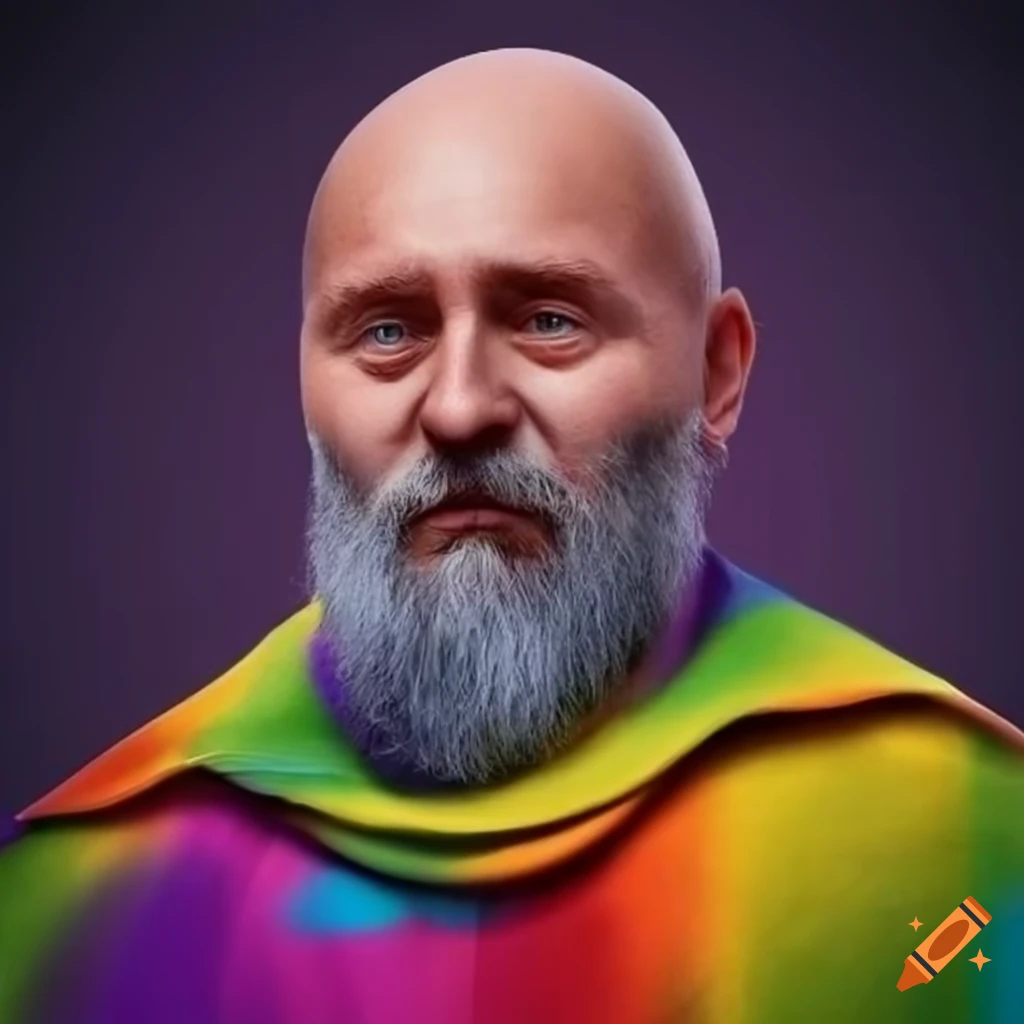 Portrait of a colorful cape-wearing middle-aged man on Craiyon